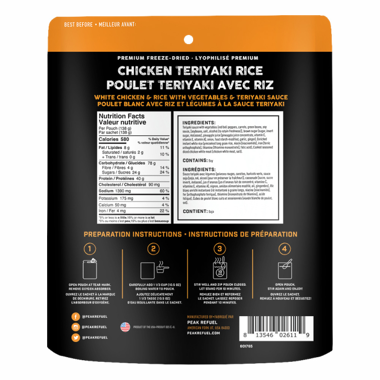 Chicken Teriyaki Rice Meal (Peak Refuel Pouch) - Delicious Emergency ...